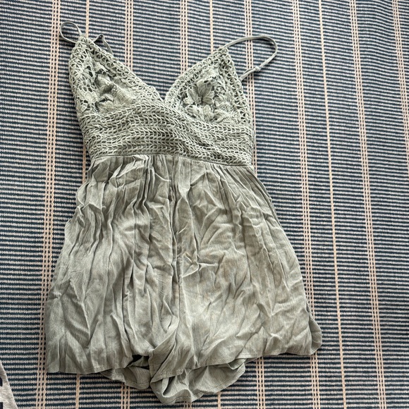 Island Gypsy | Dresses | Island Gypsy Lace Detail Olive Green Romper ...